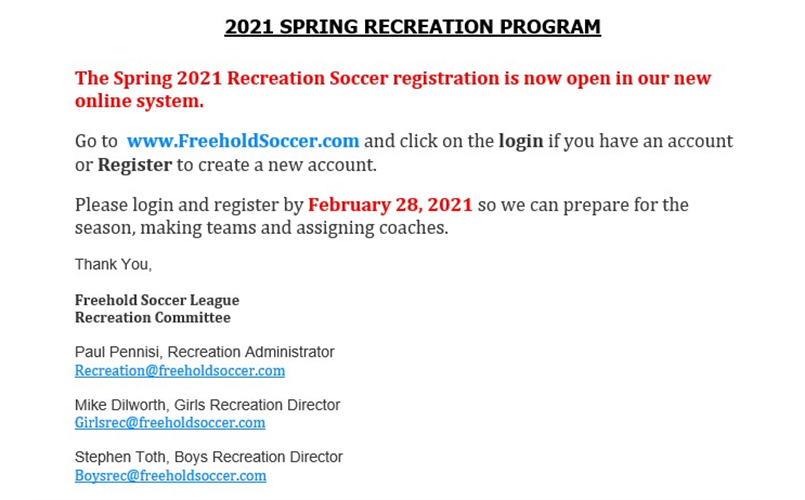 Freehold Soccer League > Home